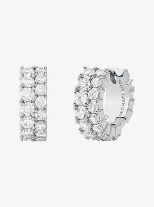 Michael Kors Double Pavé Huggie Earrings In By - Silver