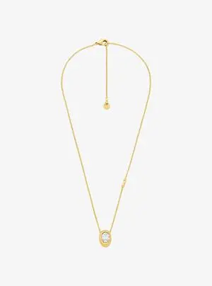 Michael Kors Oval Cubic Zirconia Pendant Necklace - Gold