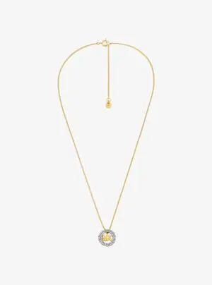 Michael Kors Pavé And Logo Charm Two-tone Necklace - Silver