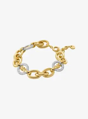 Michael Kors Pavé Logo Charm Chain-link Bracelet - Silver