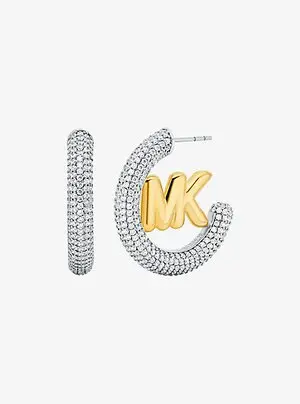 Michael Kors Pavé Logo Charm Hoop Earrings - Silver