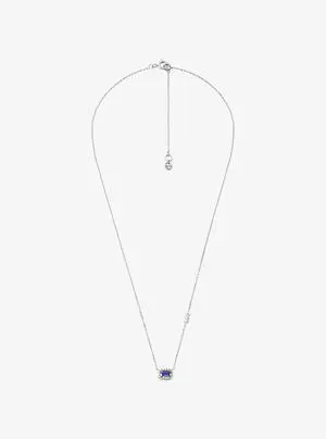 Michael Kors Sterling Pavé Halo Necklace With Emerald Cut Cubic Zirconia - Silver
