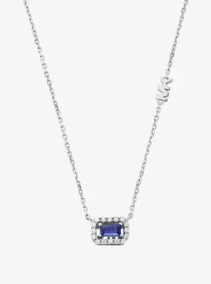 Michael Kors Sterling Pavé Halo Necklace With Emerald Cut Cubic Zirconia