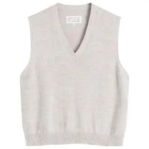 MAISON MARGIELA V-neck Knitted Vest - Ice Blue/beige
