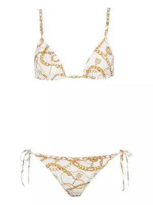 Balmain Chain-print Triangle Bikini - White