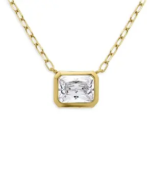 Aqua 18k Over Sterling Octagon Zirconia Necklace - Gold