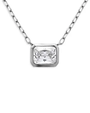Aqua 18k Over Sterling Octagon Zirconia Necklace - Silver