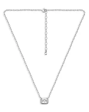 Aqua 18k Over Sterling Octagon Zirconia Necklace - Silver