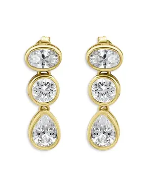 Aqua 18k Over Sterling Silver Cubic Zirconia Drop Earrings - Gold