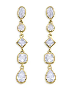 Aqua 18k Over Sterling Silver Cubic Zirconia Drop Earrings - Gold