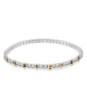 Aqua Cubic Zirconia Stretch Bracelet - Two Tone