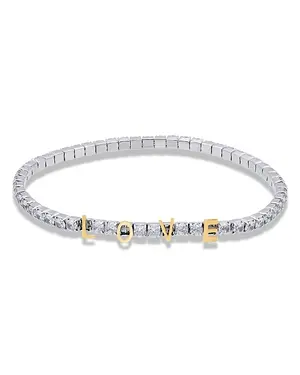 Aqua Cubic Zirconia Love Stretch Bracelet - Two Tone