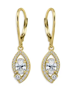 Aqua 18k Over Sterling Silver Oval Cubic Zirconia Drop Earrings - Gold