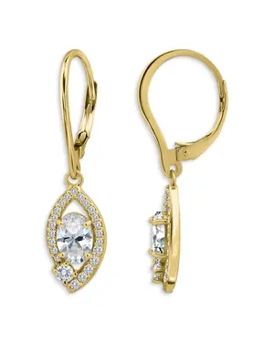 Aqua 18k Over Sterling Silver Oval Cubic Zirconia Drop Earrings