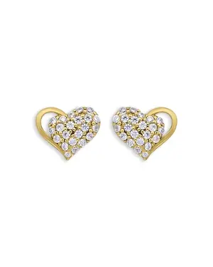 Aqua 18k Over Sterling Silver Pave Cubic Zirconia Heart Stud Earrings - Gold