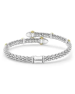 Lagos 18k Yellow Gold & Sterling Caviar Lux Diamond Bangle - Silver