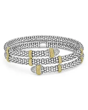 Lagos 18k Yellow Gold & Sterling Caviar Lux Diamond Wrap Bracelet - Silver