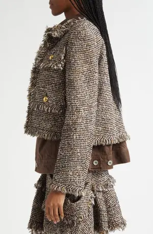 Sacai Tweed And Denim Layered Jacket
