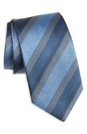 David Donahue Stripe Silk & Cotton Blend Tie - Sky