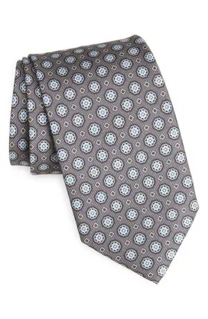 David Donahue Geometric Italian Silk Necktie - Charcoal