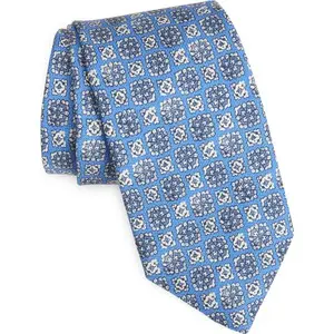 David Donahue Floral Medallion Print Silk Tie - Blue