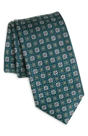 Nordstrom Montagna Neat Floral Medallion Silk Jacquard Neck Tie - Jade
