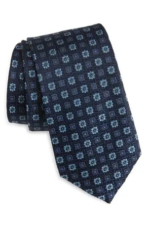 Nordstrom Montagna Neat Floral Medallion Silk Jacquard Neck Tie - Navy