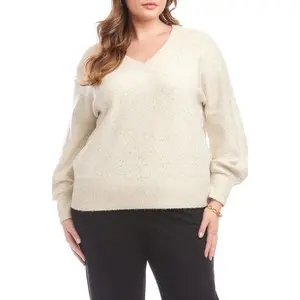 Karen Kane Sequin V-neck Sweater - Sand