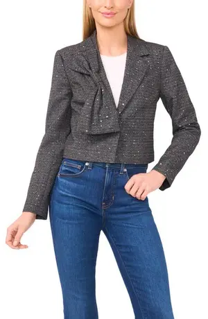 CECE DUPRAZ Tweed Crop Blazer With Bow