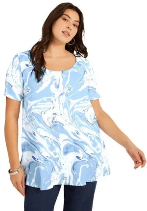 JUNE + VIE Short-sleeve Tunic - Pale Blue Marble