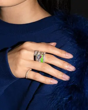 Fry Powers Flower Powers Pave Ring With Sapphires