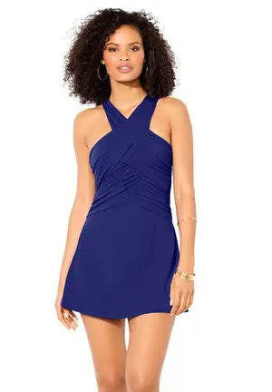 SWIMSUITS FOR ALL High Neck Wrap Swimdress - Deep Sea