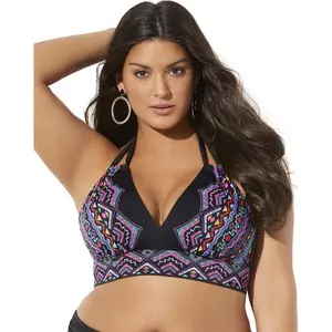 SWIMSUITS FOR ALL Loop Strap Halter Bikini Top Multi Engineered