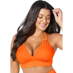 SWIMSUITS FOR ALL Loop Strap Halter Bikini Top - Papaya