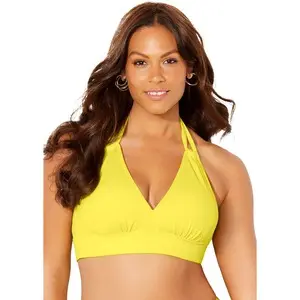 SWIMSUITS FOR ALL Loop Strap Halter Bikini Top - Pineapple