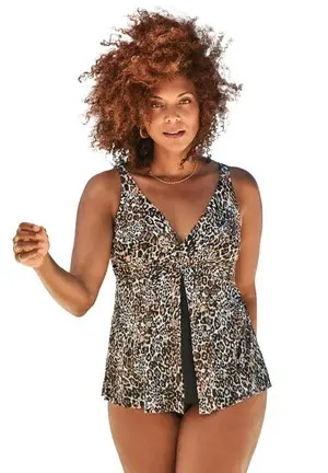SWIMSUITS FOR ALL V-neck Twist Tankini Top - Animal