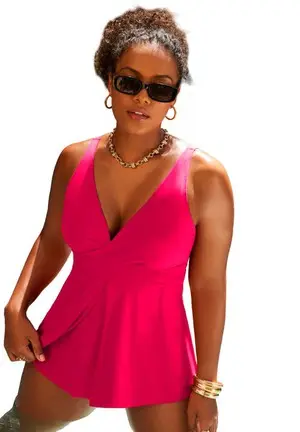 SWIMSUITS FOR ALL V-neck Twist Tankini Top - Salsa