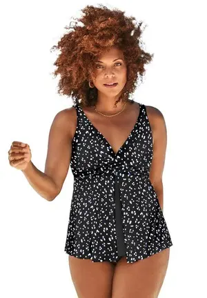 SWIMSUITS FOR ALL V-neck Twist Tankini Top - White Dots