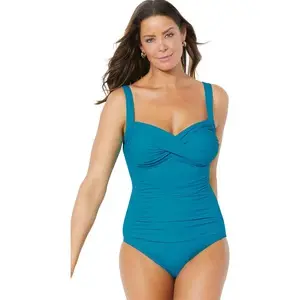SWIMSUITS FOR ALL Ruched Twist Front One Piece Swimsuit - Luxe