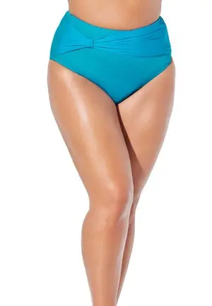 SWIMSUITS FOR ALL Side Knot Drape Overlay High Waist Swim Brief - Luxury