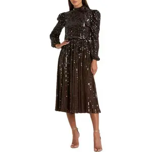 Mac Duggal Long Sleeve Sequin Tea Length Dress
