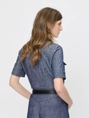 CALLAS MILANO Vesper Stretch Denim Poplin Shirt - Indigo