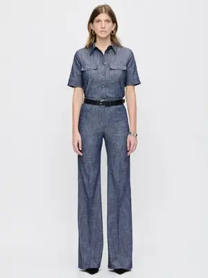 CALLAS MILANO Vesper Stretch Denim Poplin Shirt - Indigo