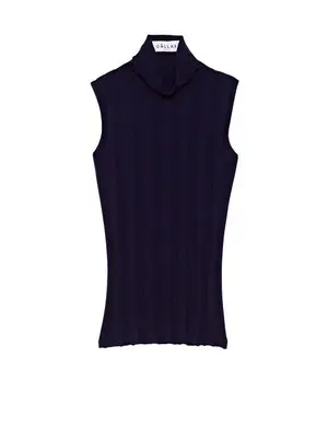 CALLAS MILANO Romy Sleeveless Turtleneck In Merino Wool Rib - Navy