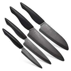 KYOCERA Innovation® 4-piece Ceramic Knife Set, 4.5-inch Utility, 5-inch Slicing, 5.5-inch Santoku - Black