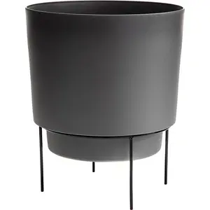 BLOEM 10" Hopson Round Planter With Black Metal Stand - Gray