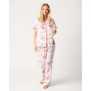 KATIE KIME Atlanta Toile Pajama Pants Setstylish Comfort For Home And Sleep - Red
