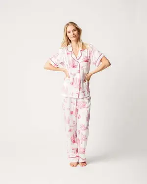 KATIE KIME Atlanta Toile Pajama Pants Setstylish Comfort For Home And Sleep - Red