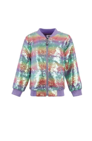LOLA + THE BOYS Rainbow Sequin Stripe Bomber