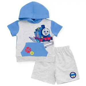 THOMAS & FRIENDS Short Sleeve Hoodie & Shorts Set - Light Blue/oatmeal Heather
